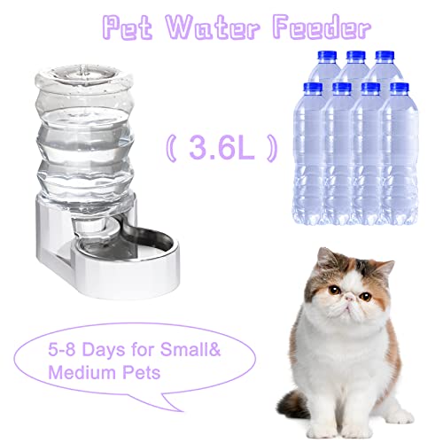 RIZZARI Automatic Pet Waterer, 3.6L Gravity Stainless Steel Water Dispenser, 100% BPA-Free, Large Capacity Water Feeder for Cats and Small and Medium-Sized Dogs(White, Minimum)
