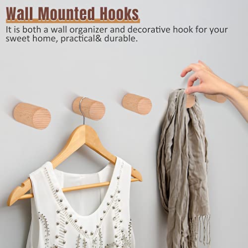 LYOOmaLL Wood Wall Hooks, 6 Pack Natural Walnut Wood Coat Hooks Wall Mounted | Rustic Wooden Hooks Heavy Duty Robe Hook Hat Rack | Hooks for Hanging Bathroom Towels Clothes Hanger