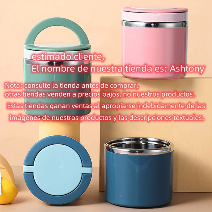 Ptsygantl Food Thermos, 1000ml Soup Thermos, Stainless Steel Bento Box with Handle, Breakfast Cup Soup Storage Container Sealed for Work Travel (Blue)