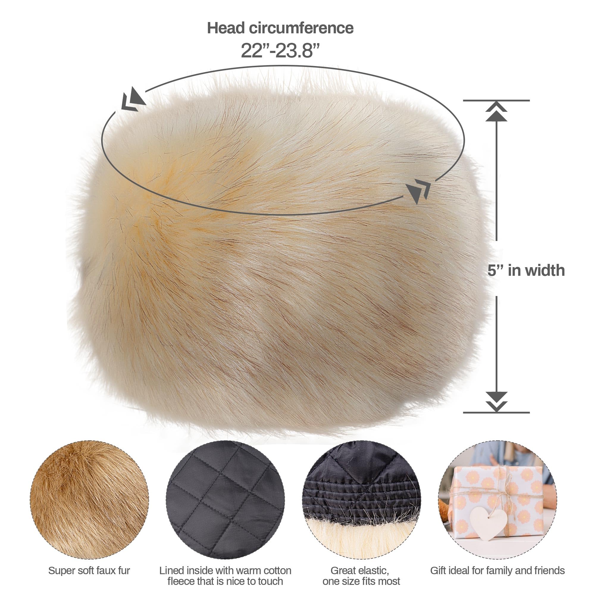 Dikoaina Faux Fur Cossack Russian Style Hat for Ladies Winter Hats for Women, Medium, Black