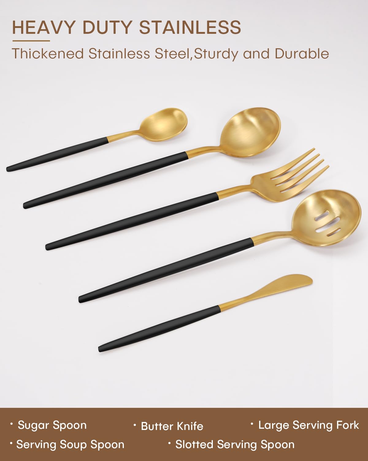 Ollex 5PCS Serving Utensils set include Serving Spoon, Slotted Spoon, Soup Spoon, Butter Knife and Sugar Spoon,Heavy Duty Stainless Steel Large Hostess Utensils Serving Set for Parties Buffet Banquet