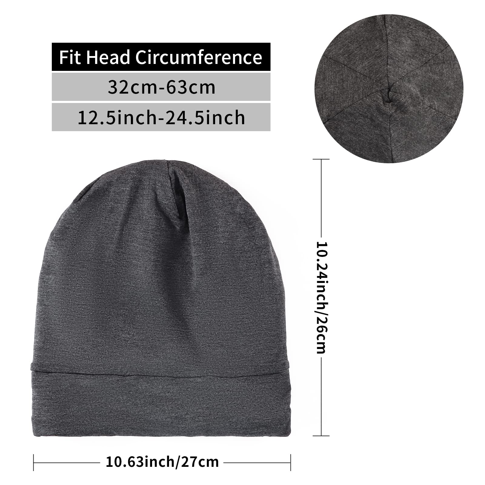 Kenllas Large Sleeping Bonnet for Men - Winter Adjustable Double Layer Silk Satin & Bamboo Cotton Cap for Dreadlock Braid Hair Care Black
