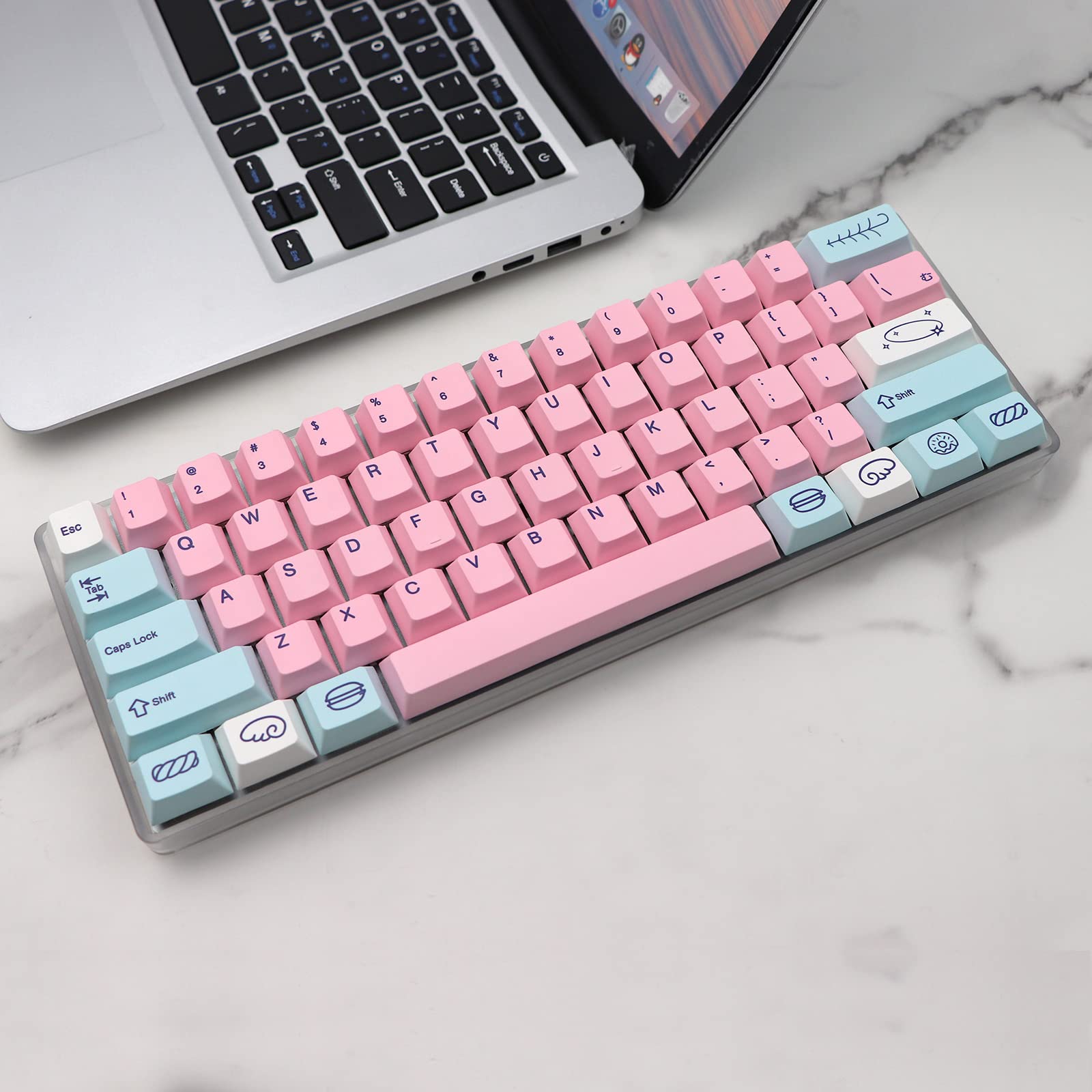JSJT Candy Keycaps 137 Keys Pink White Light Blue Tricolor Cherry Profile Custom Keycaps PBT Dye Sublimation Key Caps with 6.25u/7u Spacebar for Cherry Mx Switches Mechanical Keyboard
