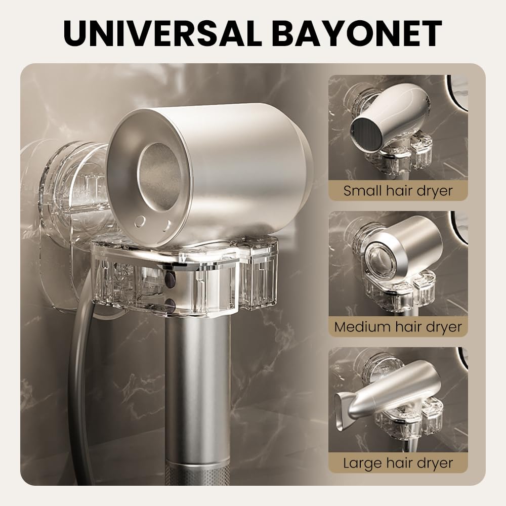 Hair Dryer Holder, New Suction Cup Rotating Hair Dryer Rack Universal Adhesive Hair Dryer Holder Stand Wall Mounted for Bathroom (Silver)