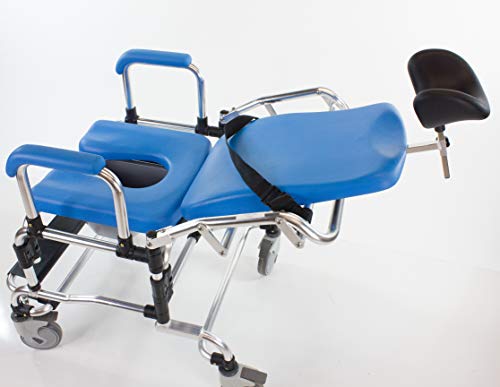 Laguna Professional Reclining Shower Chair with Wheels, Institutional Quality Adjustable Tilting Commode Seat for Shower and Bathtub for Elderly, Seniors, and Disabled, Padded Seat, Back, Armrests