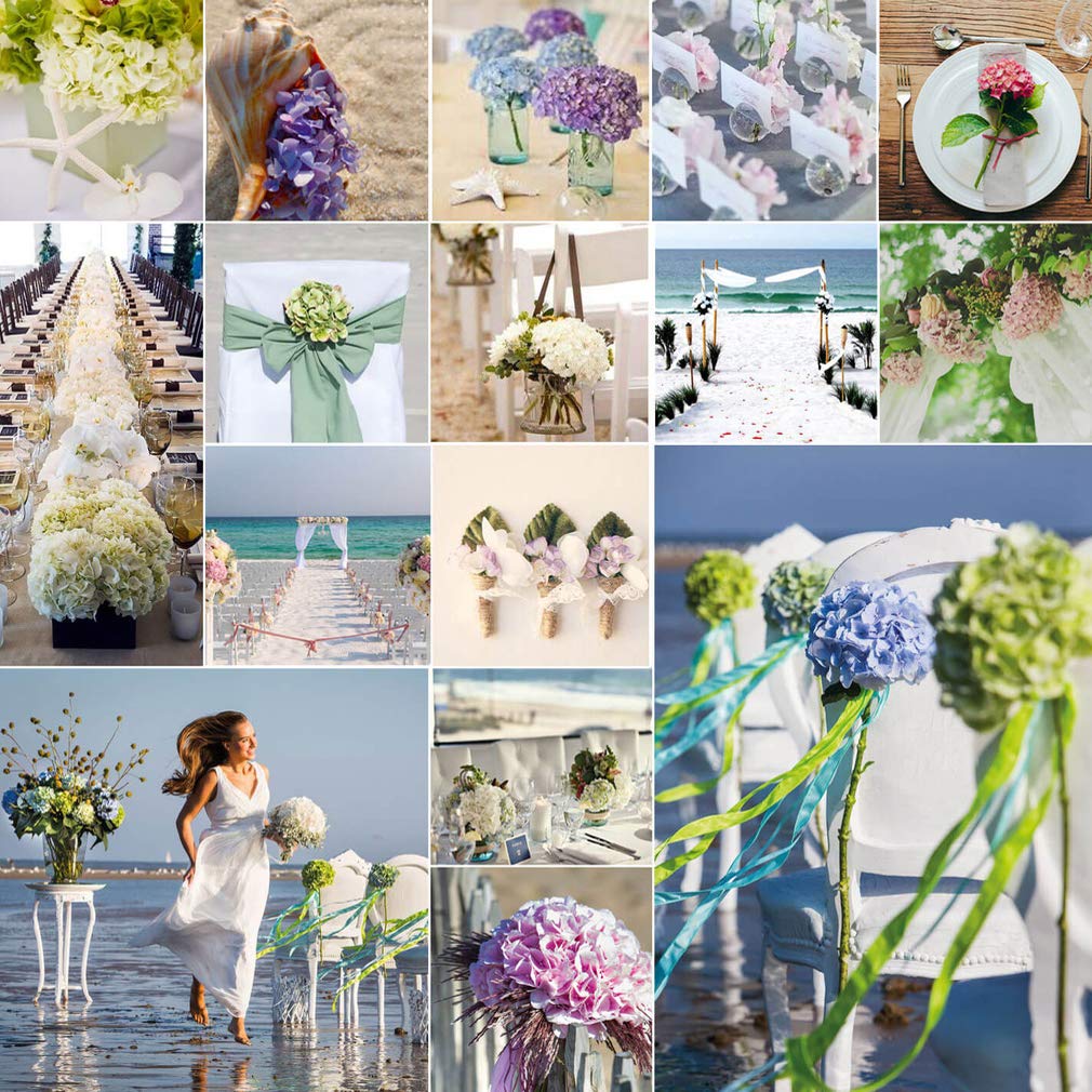 DuHouse Artificial Hydrangea Silk Flower Heads with Stem Fake Blue Hydrangea Bigger Flowers for Wedding Home Garden Centerpiece Pack of 6