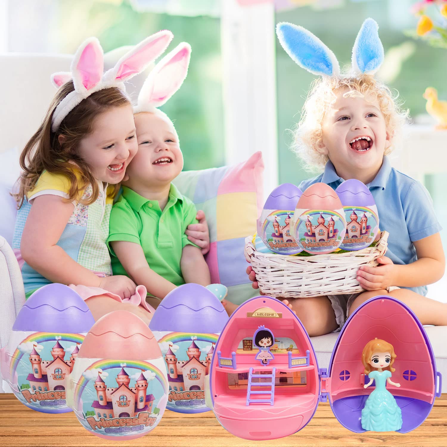 Holydeck 4 Pack Jumbo Princess Prefilled Eggs with Educational Toys Inside for Kids Girls Party Favors Easter Basket Fillers