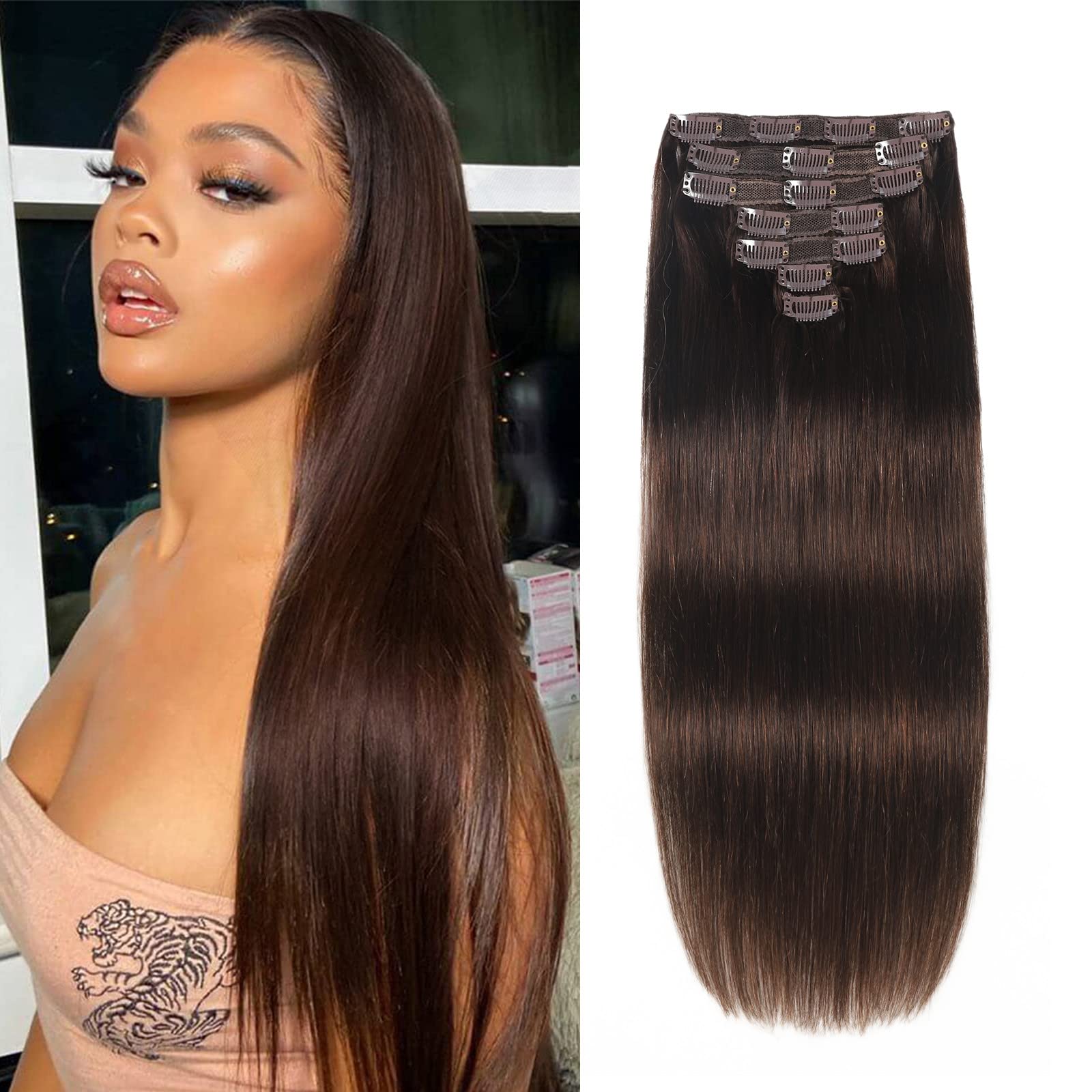 hair extension clip inhair (2# Dark Brown, 16 Inch)