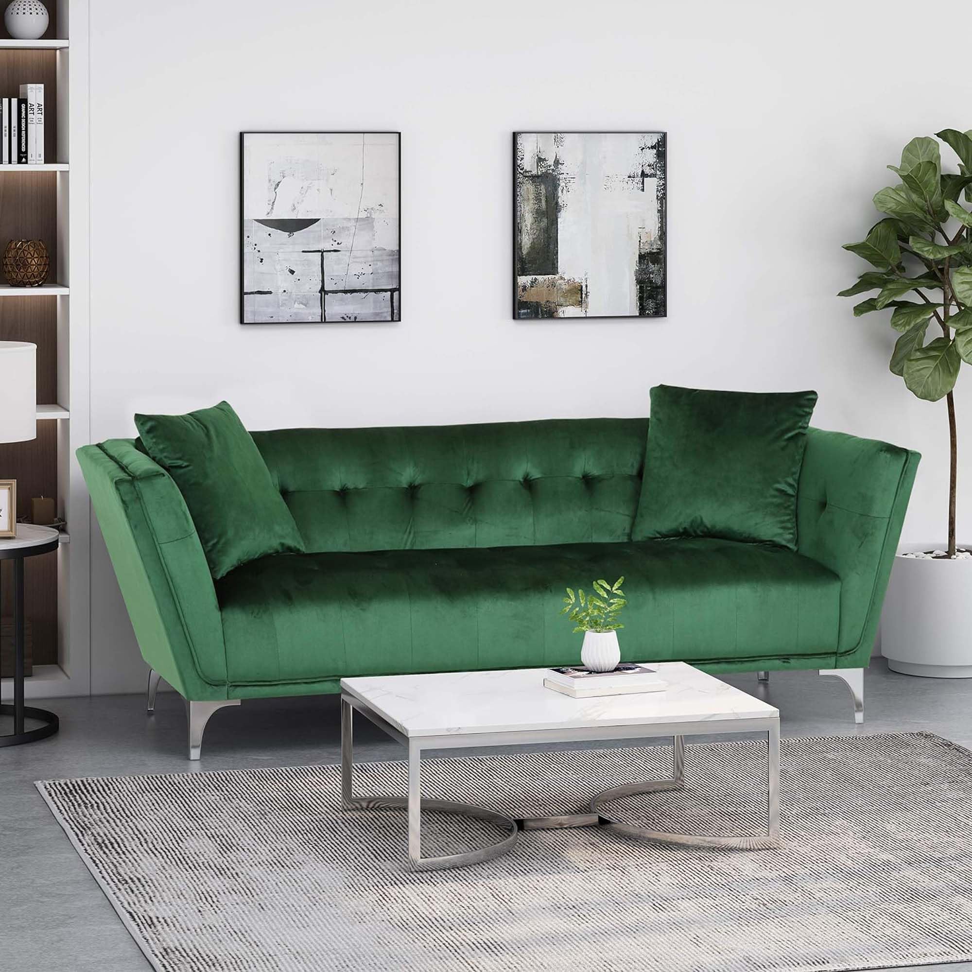 Merax Comfy 3-seat Velvet Sofa with Metal Legs, Modern Couch for Living Room, Bedroom, Apartment, Office, Emerald