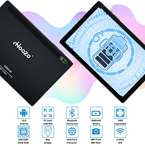 Hoozo Tablet 10 Inch, Android 10 Tablets with 6000mAh Long Battery Life, Quad Core HD Touch Screen, 32GB, WiFi BT Google Play Tabletas - 2PCS
