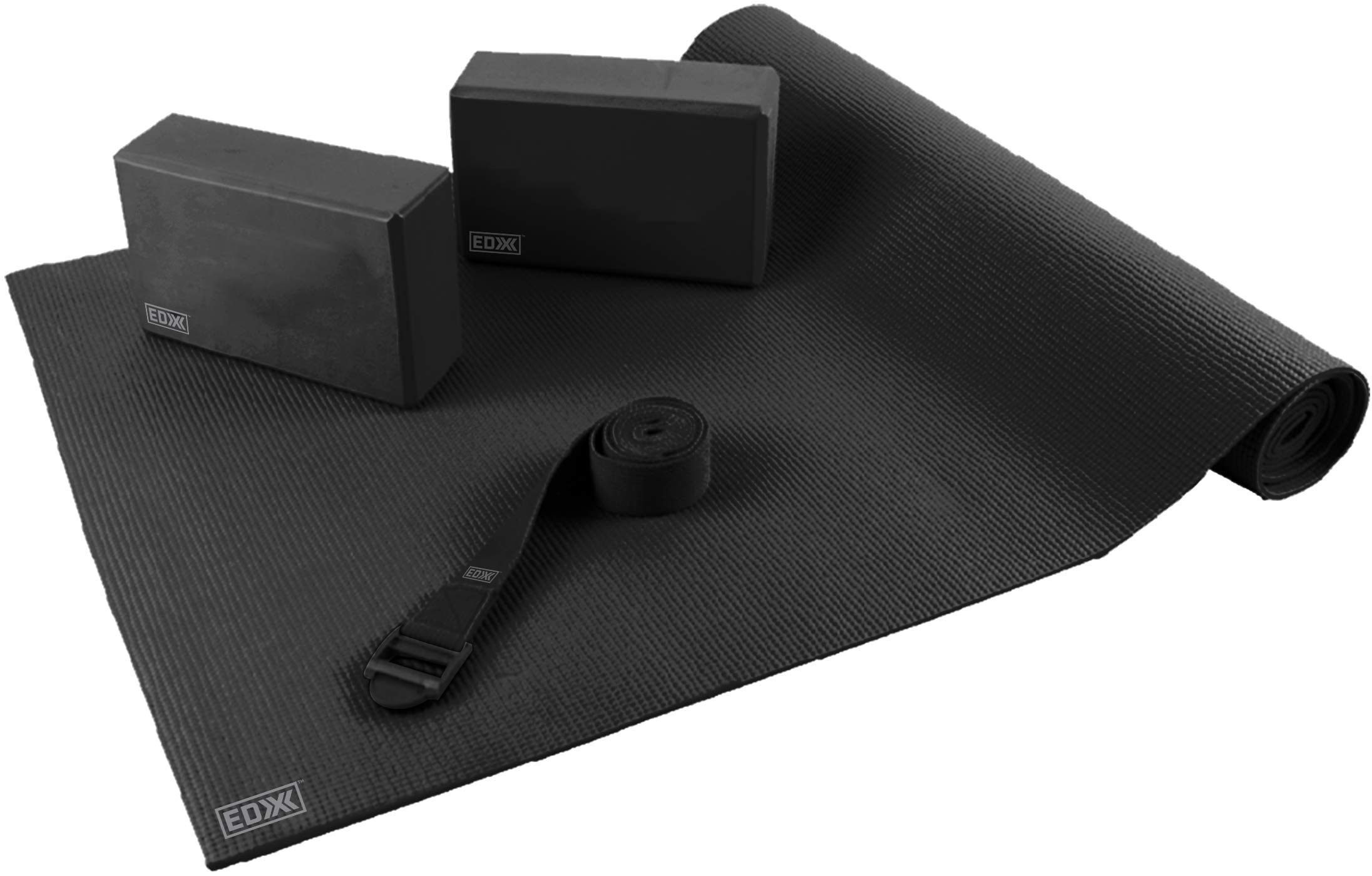 EDX Essential Yoga Kit with Mat, EVA Foam Blocks, Carrying Strap for Pilates, Workouts, Exercise | Set of 4 (Pink)
