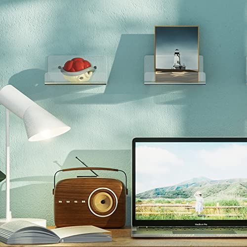 Weronique 2-Pack Wall Shelves Small Adhesive Floating Shelves Acrylic Hanging Shelves Display Ledges with 2 Types of Installation, Clear