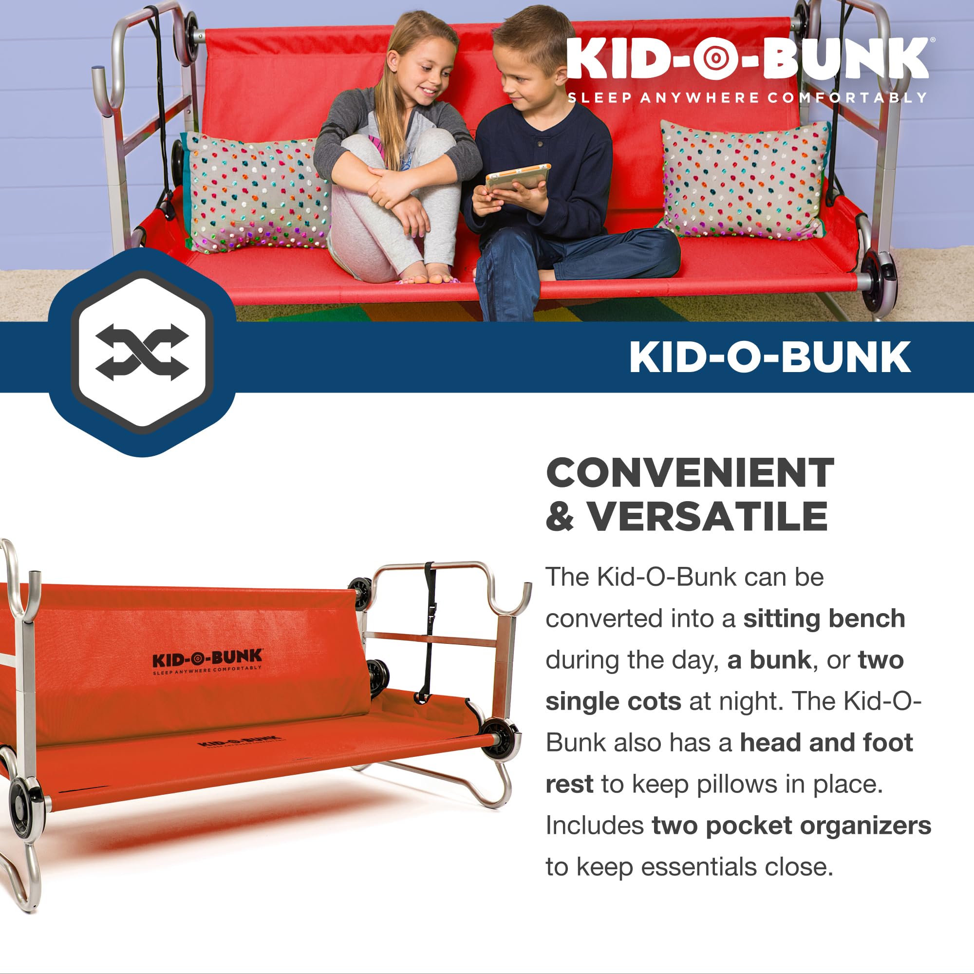Disc-O-Bed Kid-O-Bunk with 2 Side Organizers, Red