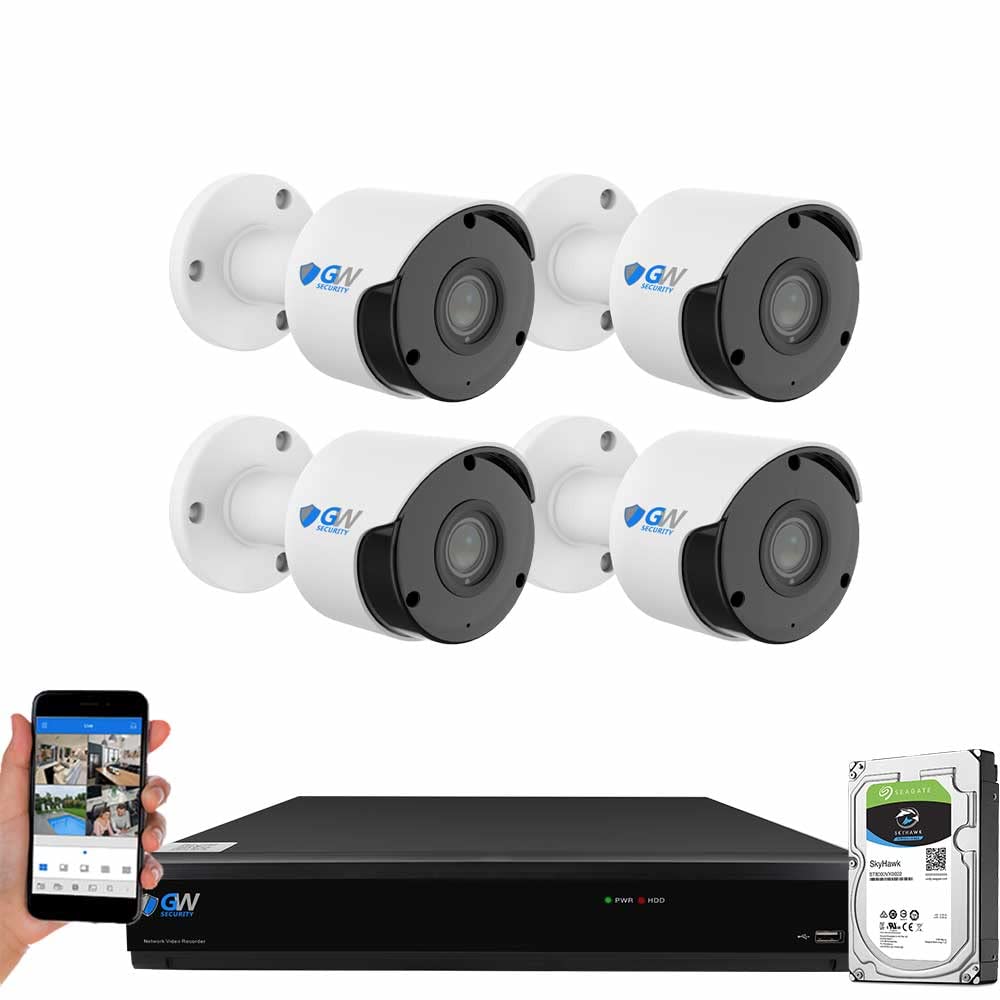 GW Security Cameras System 4CH TVI 4K CCTV DVR with 4 Weatherproof 1920TVL 2MP 25ft Night Vision Indoor Surveillance Cameras, Motion Detection