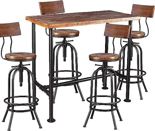 LOKKHAN Rectangular Dining Table for 4, (47.3" L x 41.3" H x 23.6" W), Heavy Duty Metal Pipe, Solid Wood Desktop, Home Kitchen Bar Office Cafe Pub, Rustic Industrial, Black & Brown