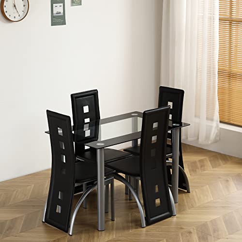 Karl home Modern Hollow Dining Chair Set of 4, Black Dining Chairs with PVC Backrest & Leather Cushion, Dining Chair for Kitchen & Dining Room, 300lbs Weight Capacity