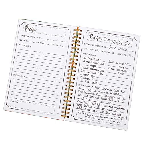 Pipilo Press Blank Recipe Book to Write Your Own Recipes, 120 Pages, 8 Sections, Floral and Orange Theme, Laminated Hardcover (5.5 x 8.5 In)