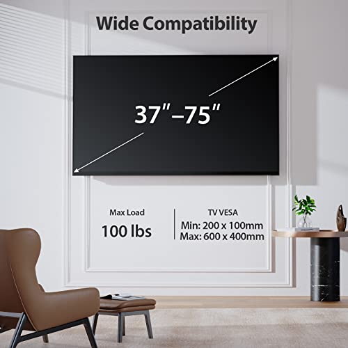Pipishell Full-Motion TV Wall Mount for Most 37β75 Inch TVs up to 100 lbs, Wall Mount TV Bracket with Dual Articulating Arms, Extension, Swivel, Tilt, Fits 16" Wood Studs, 600 x 400mm Max VESA, PILF8