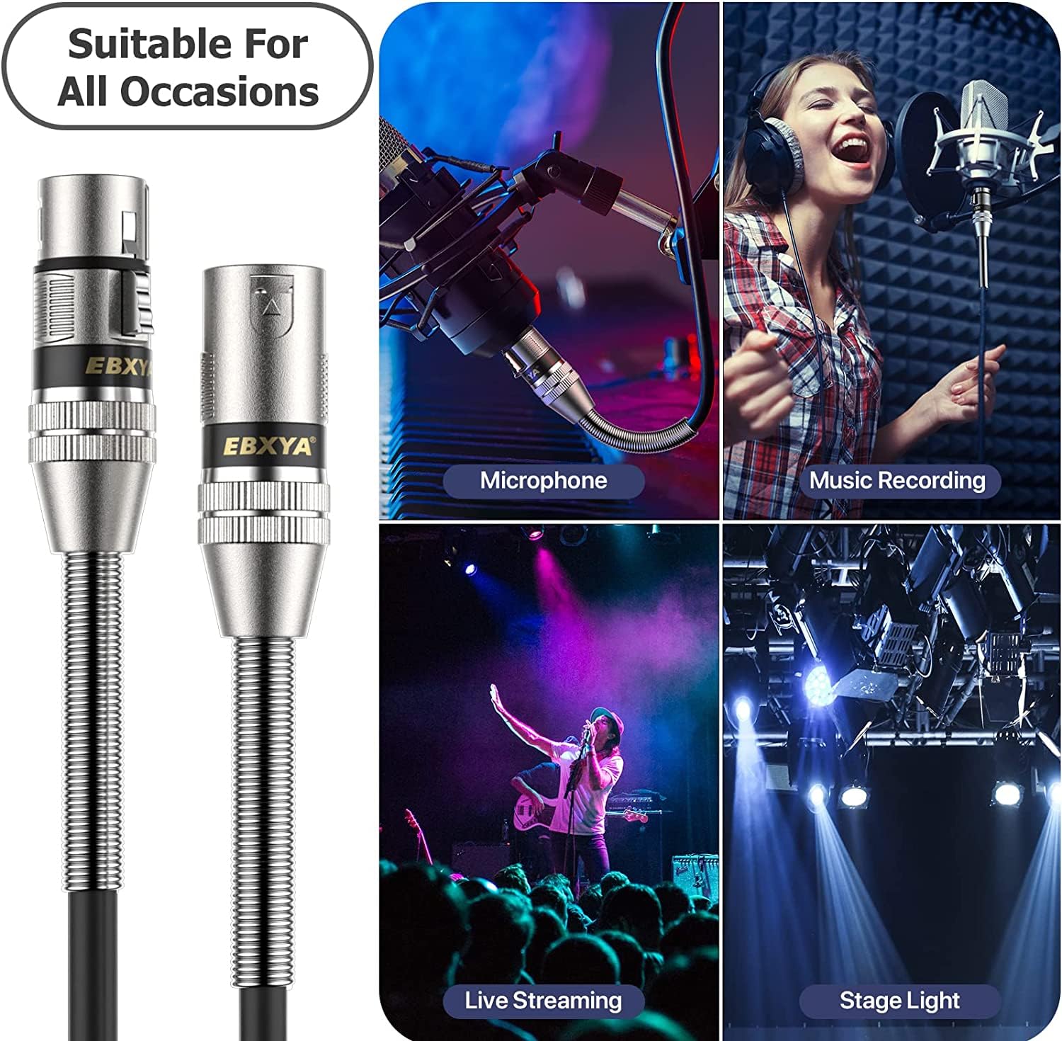EBXYA XLR Cables 100 Feet 2 Packs, XLR Male to Female Balanced 3 Pin Metal Spring Microphone Cable Compatible with Mixers, Speakers, Amplifiers, Mic