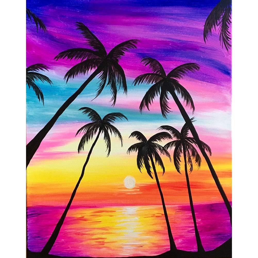 DIY 5D Diamond Painting by Number Kit,Crystal Rhinestone Diamond Embroidery Paintings Cross Stitch for Home Wall Decor Rainbow Coconut Tree,11.8 x 15.7 inch