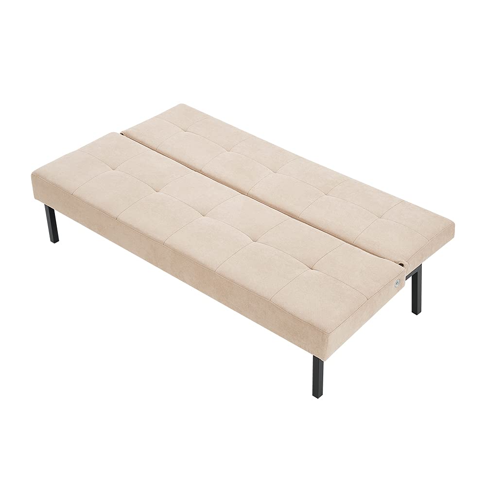 Panana Convertible Sofa Bed, Small Couch Sleeper Linen Upholstered Home Recliner Reclinening Daybed Guest Bed Couch for Living Room Apartment Dorm Bonus Room (Without Drinks Holder, Beige)
