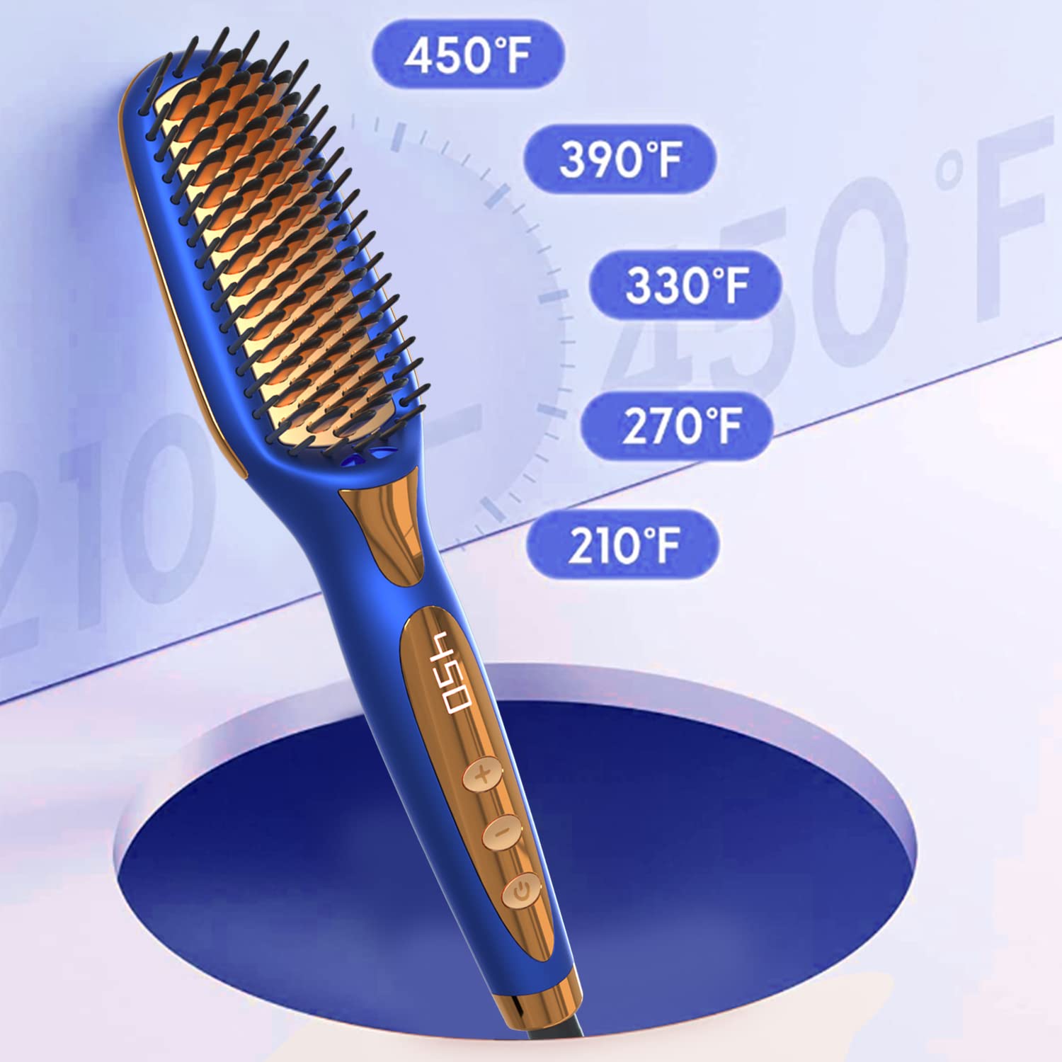 Hair Straightener Brush, 30s Fast MCH Heating Negative Ionic Hot Straightening Brush for Home Salon, Auto-Off Safety & Anti-Scald, Auto Temperature Lock with Universal Dual Voltage