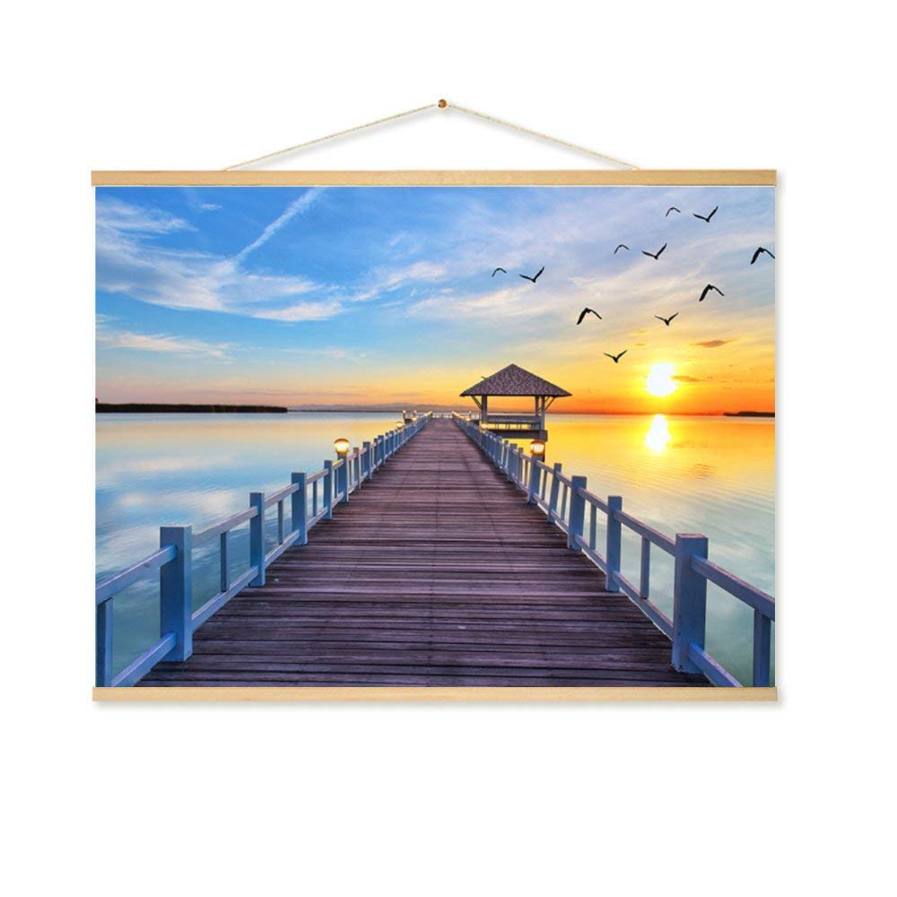 DIY 5D Full Drill Diamond Painting Kits for Adults Beach Sunset Road Plank Pavilion Sea Gull Paint by Numbers Tools Gem Art Wall Decor, 16 x 12 inches