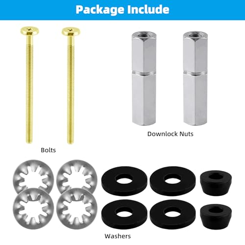 Hibbent 2 PCS Universal Toilet Seat Bolts Kit, Heavy Duty Solid Brass Toilet Bolts with Extra Long Stainless Steel Downlock Nuts Rubber Washers Gaskets, Easy to Install - Bathroom Toilet Repair Screw