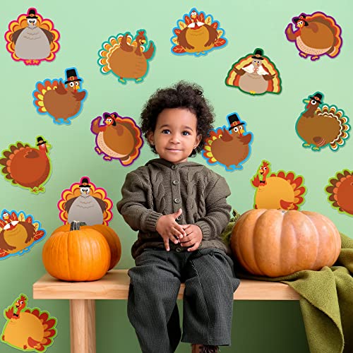 Whaline 45Pcs Thanksgiving Turkey Cutouts with 100Pcs Glue Points 9 Style Cartoon Turkey Pattern Paper Cut-Outs Bulletin Board Paper Cutting Decor for School Classroom Thanksgiving Party Supplies