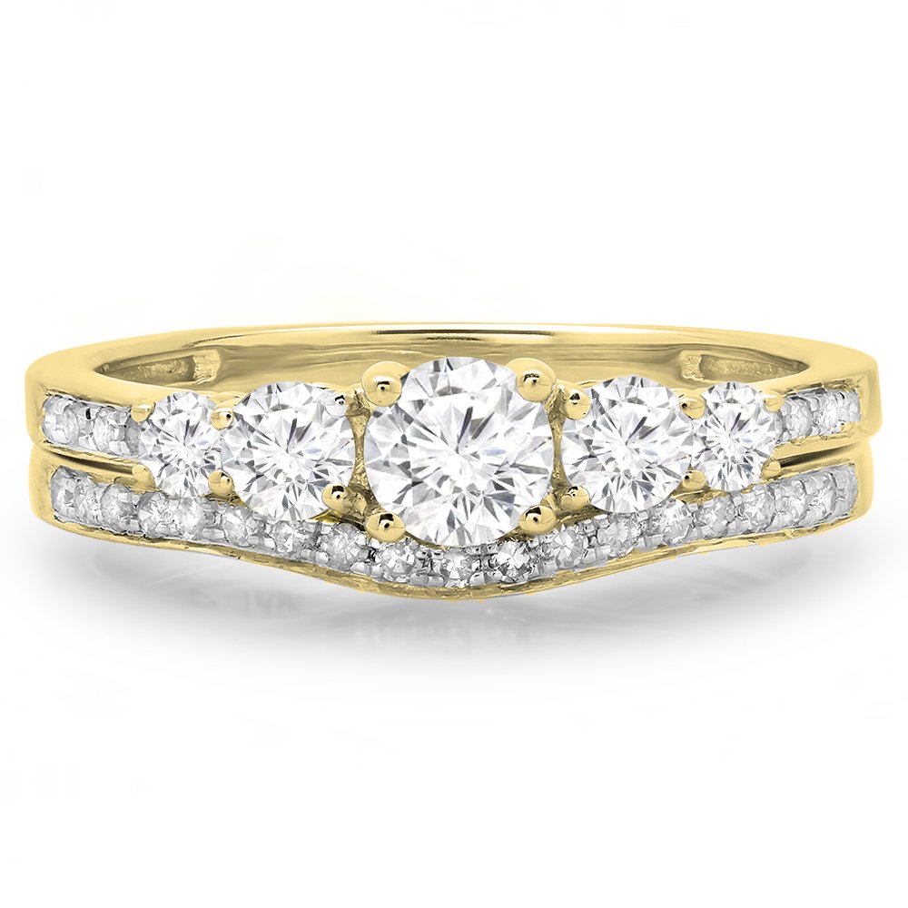 Dazzlingrock Collection 1.50 Carat (Cttw) 14K Round Diamond 5 Stone Engagement Ring Set 1 1/2 CT, Yellow Gold, Size 8.5