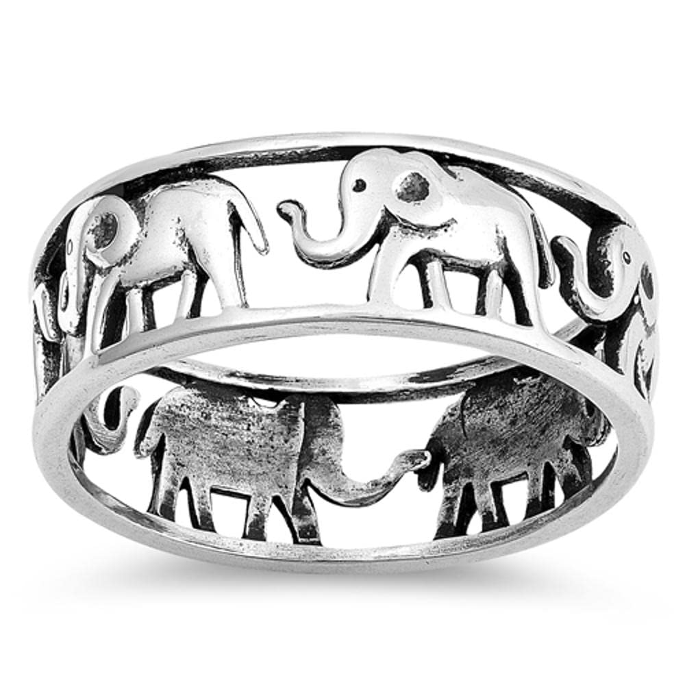 Elephant Animal Ring New .925 Sterling Silver Cute Eternity Band Size 7