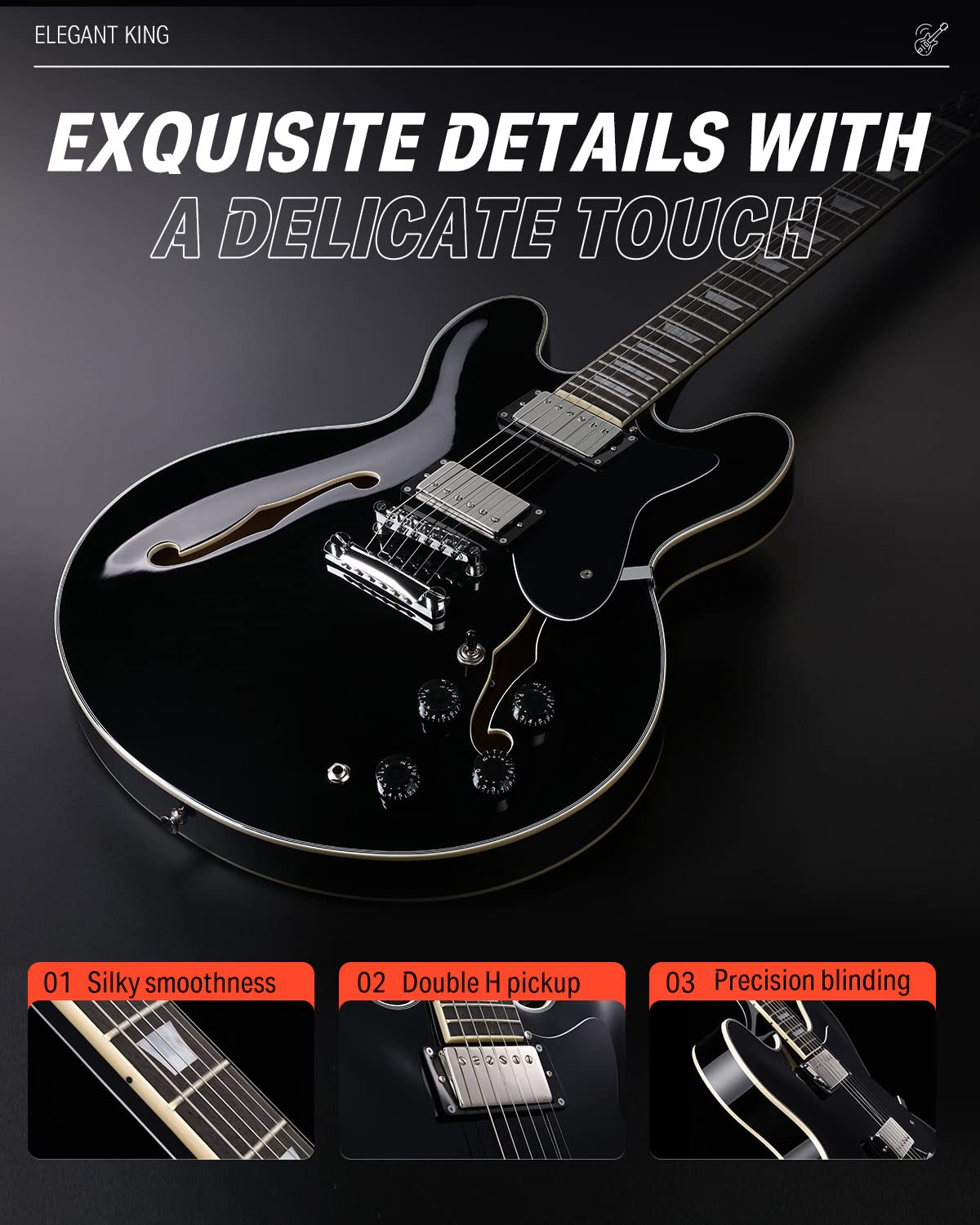 Donner Semi-Hollow Electric Guitar, DJP-1000 Jazz Guitar with H-H Pickups & Coil-splitting Function, 335 Electric Guitar Bonus Bag, Cable, Strap