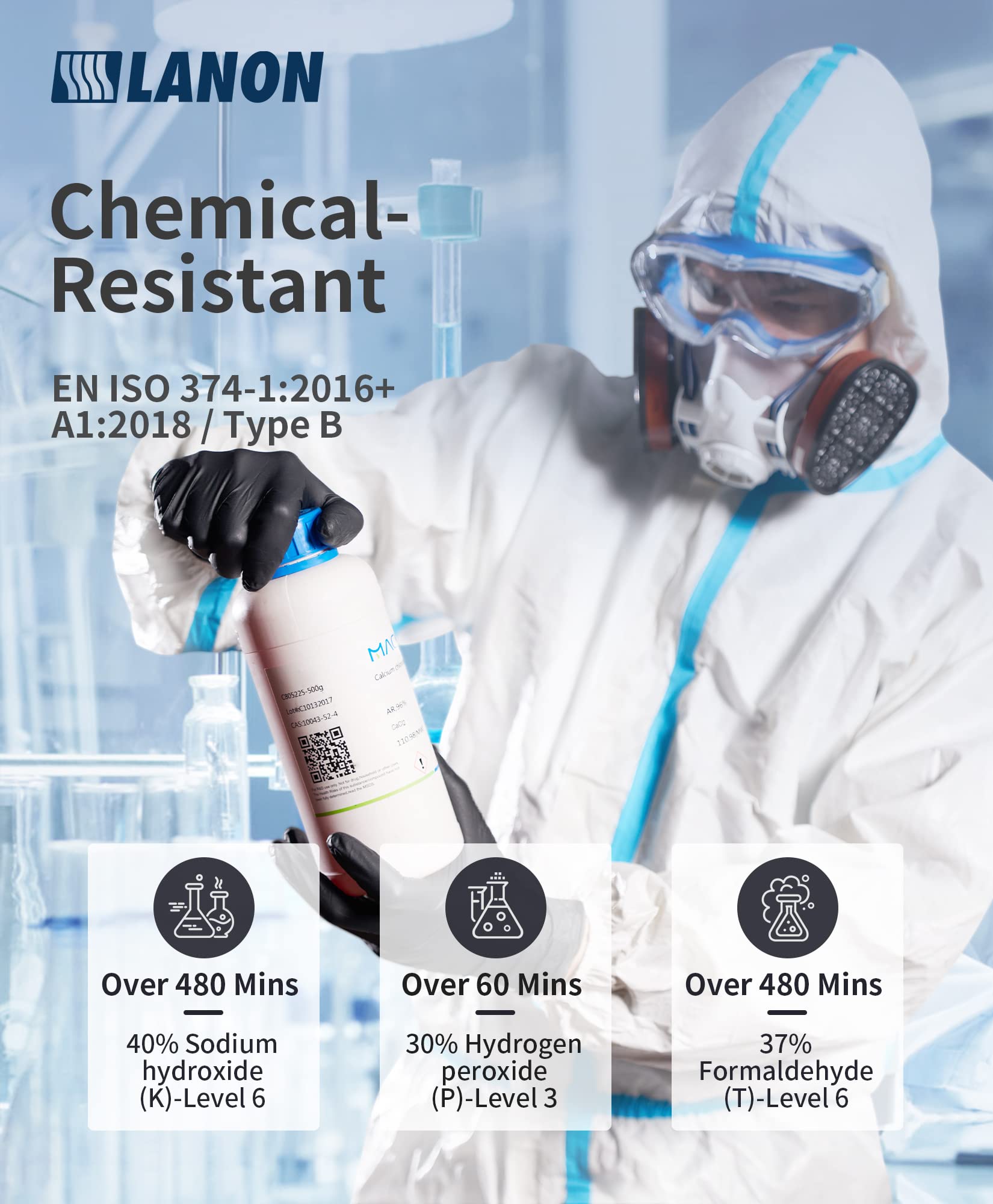 LANON 6 mil Black Nitrile Disposable Gloves, EN ISO 374 Chemical Resistant, Heavy-Duty, Mechanic, Textured Fingertips, Latex-Free, Large