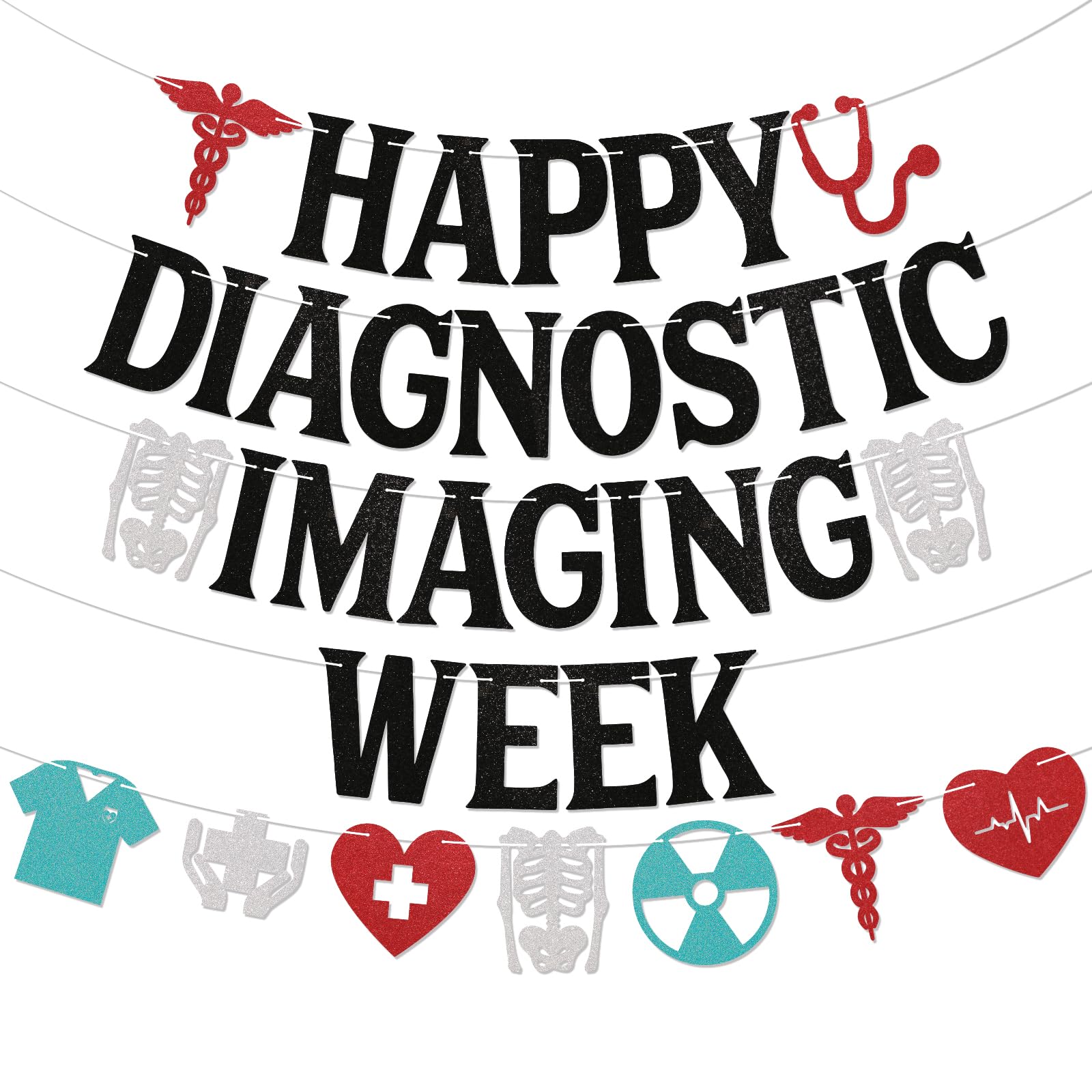 Happy Rad Tech Week Banner - Radiologic Tech Week Sign, Diagnostic Imaging Week Banner, Radiology Appreciation Week Decoration Black Glitter