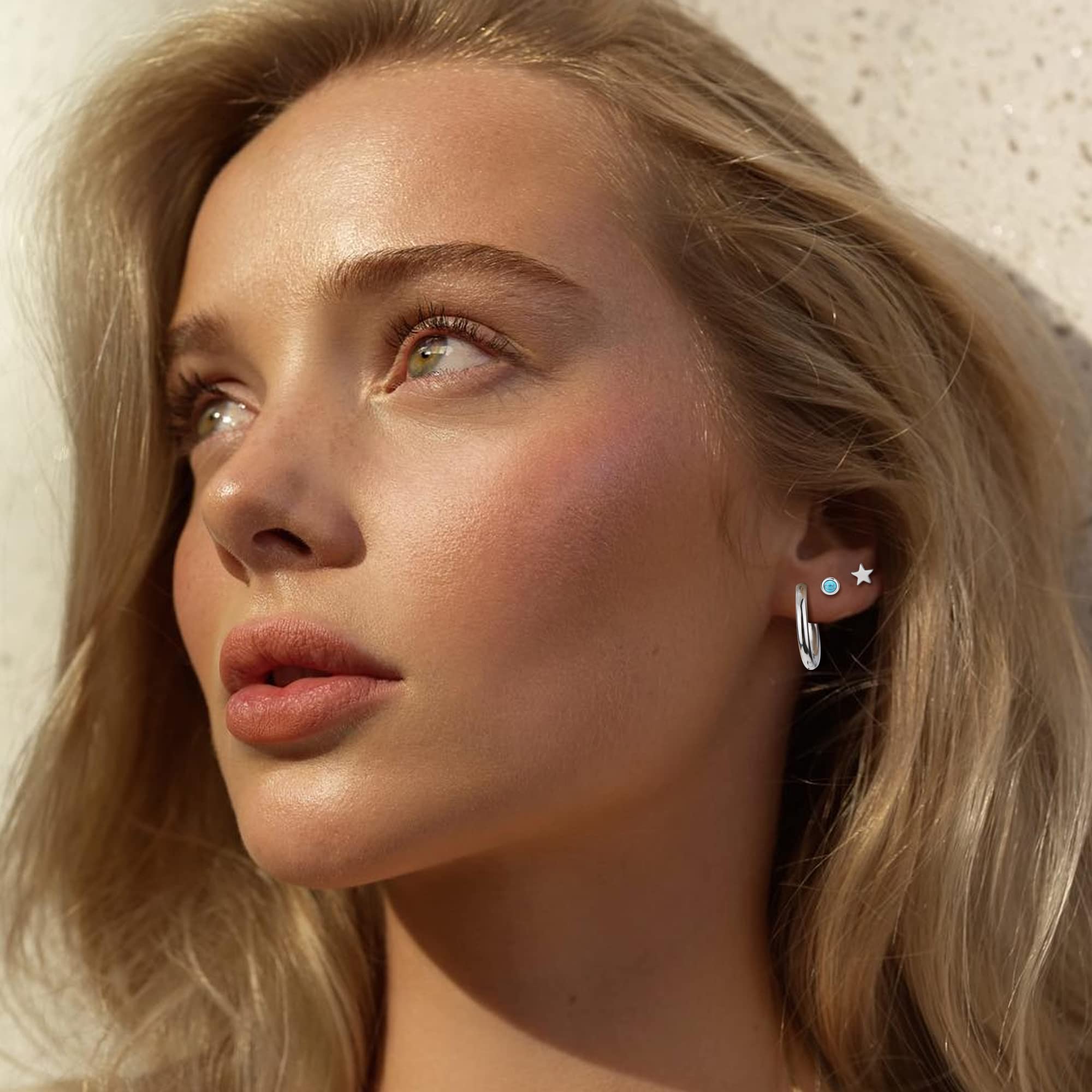 FIBO STEEL 21Pairs Flat Back Earrings for Women 20G Tiny Cartilage Earrings Stud Earrings Heart Butterfly CZ Tragus Daith Helix Ear Piercing Screw Back Earrings Pack Silver Tone