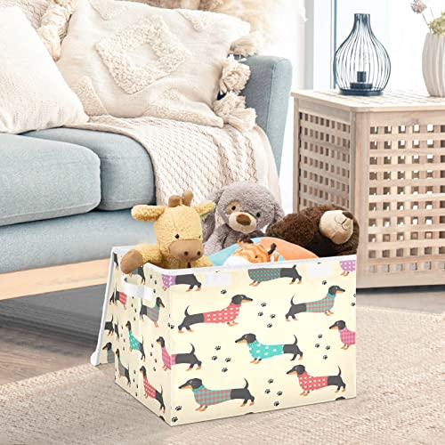 Kigai Cute Dogs Storage Basket with Lid,Collapsible Storage Box Fabric Storage Bin for Closet,Office,Bedroom,Nursery