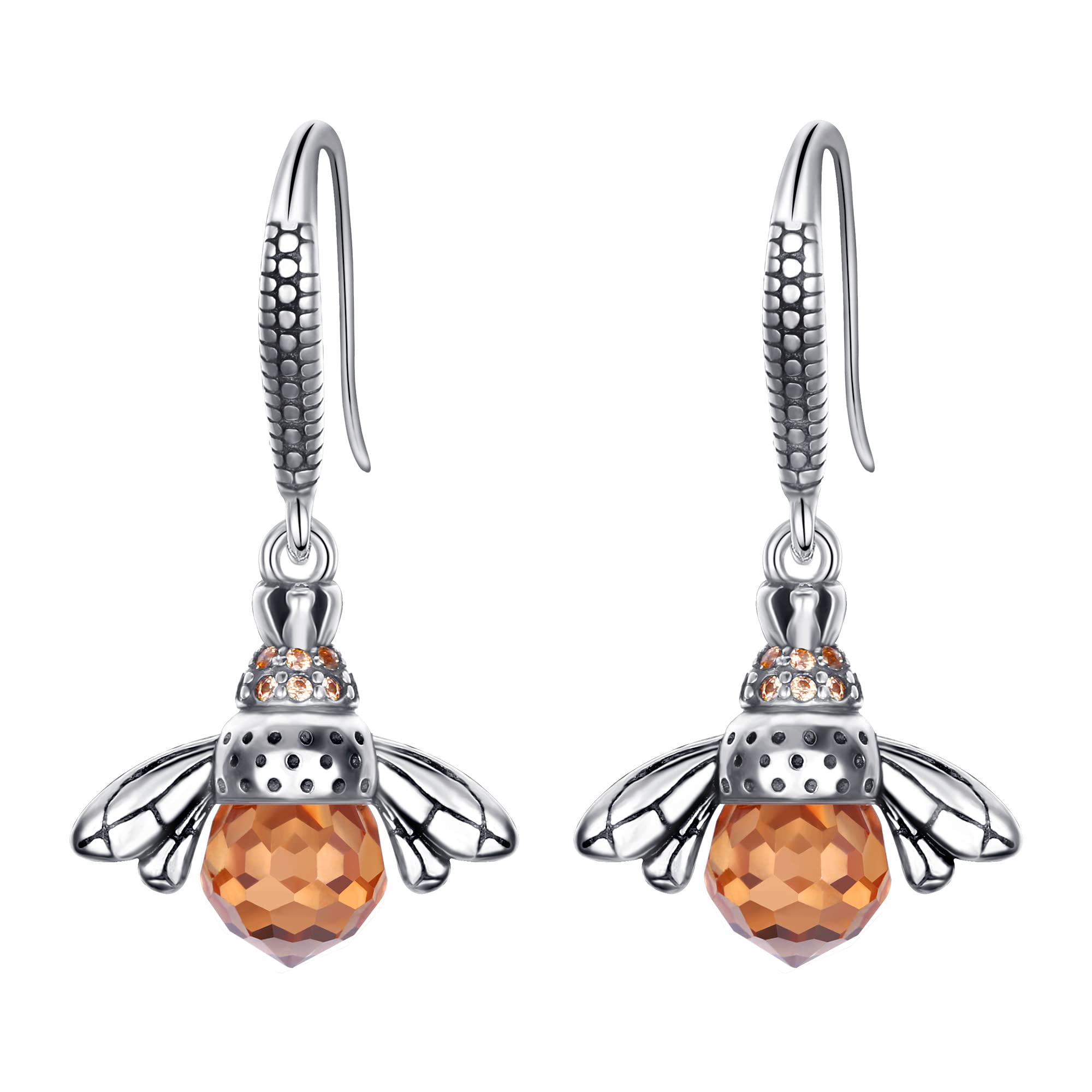 EleQueen 925 Sterling Silver Vintage Inspired Brown Crystals Queen Bee Earrings for Women Girls