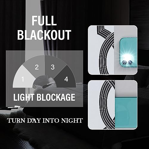 UGOUTRY Black White 84 Inch Long Full Blackout Curtains for Bedroom, Thermal Insulated Grommet Window Treatments, Geometric Patterned Drapes 2 Panels, 52'' W