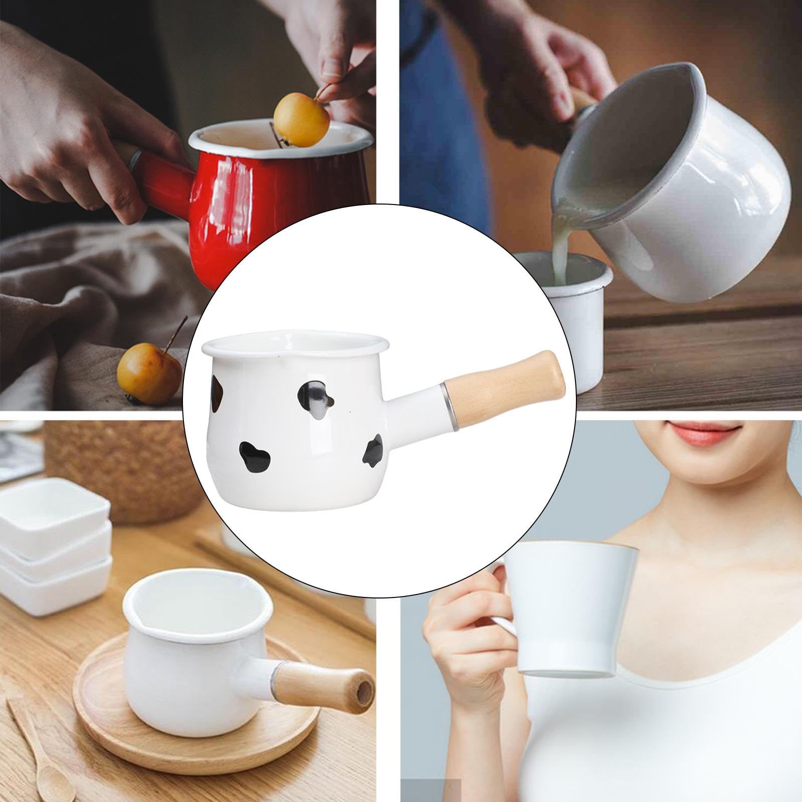 Generic Petite Milk Pan with Wooden Grip for Home Cooking, Bee, 10cmx8.5cm