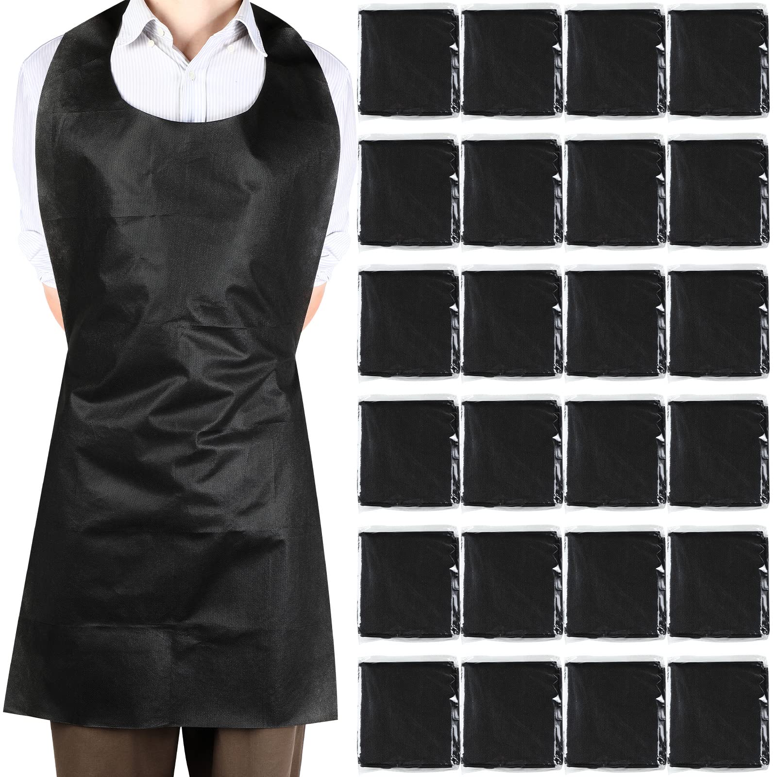Janmercy 25 Pcs Disposable Black Apron Unisex Bib Apron 20 x 42 Inch Roomy Kitchen Apron for Outdoor Party Cooking BBQ Restaurant Crafting Drawing