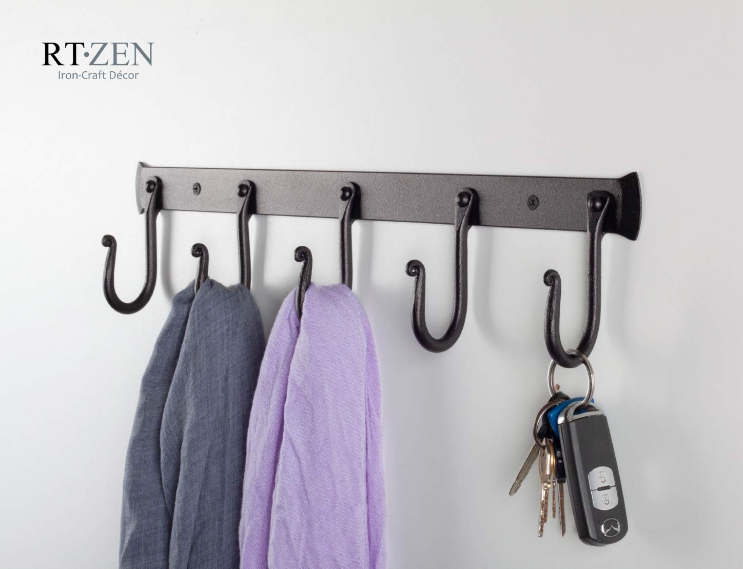 RTZEN Wall Hooks for Hanging - 5 Hook Farmhouse Decor Coat Rack Wall Mount - Heavy Duty Hanging Towel Racks for Bathroom or Purse Hanger Hat Organizer - Stylish Hooks for Hanging Coats