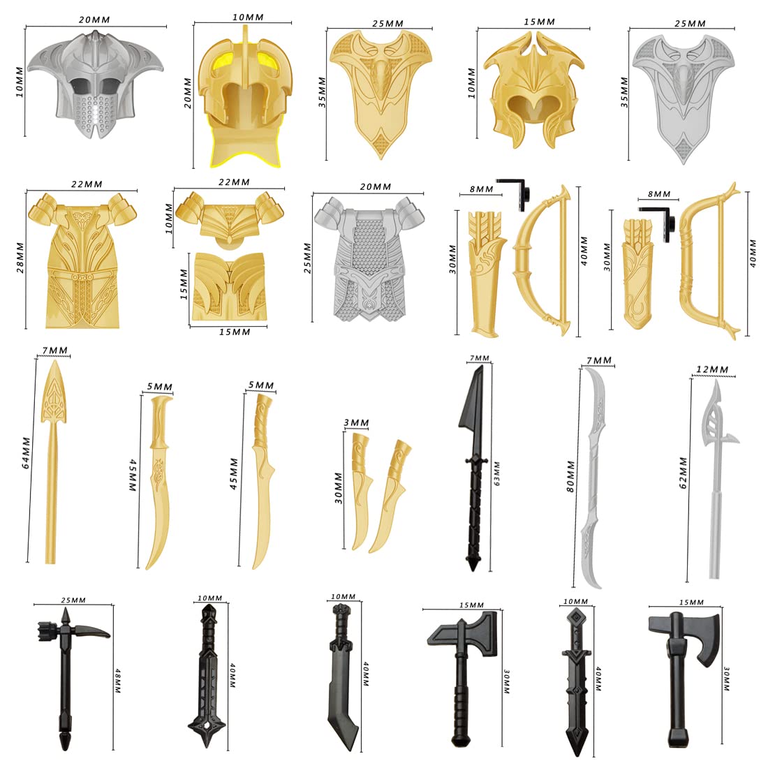 FUNDE Weapons & Armor Pack, Medieval Ancient Military Weapons Armor Helmets Accessories Kit - 81Pcs - CT44