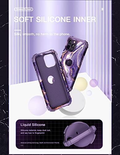 LONTECT iPhone 13 Pro Max Case - 6.7" Marble Shockproof Heavy Duty Cover for Girls & Women, Dark Purple