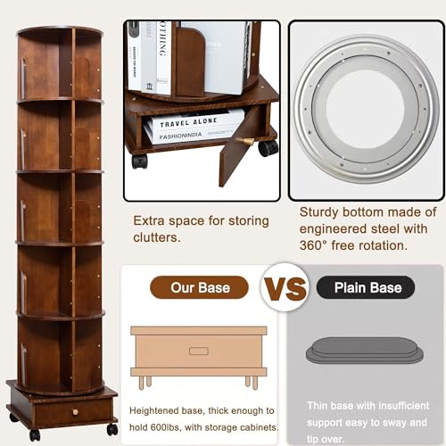 GHBRHBJ Solid Wood Rotating Bookshelf Tower,360 Bookshelf Rotating,Round Bookcase,Narrow Bookshelf with Drawers,Spinning Bookshelf for Home Office, Study Room