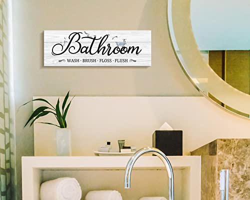 Kas Home Bathroom Sign Rustic Canvas Wall Art Funny Motto Prints Farmhouse Bathroom Decor Pictures with Solid Wood Frame for Home Toilet Hotel Bar (White - bathroom, 5.5 x 16.5 inch)