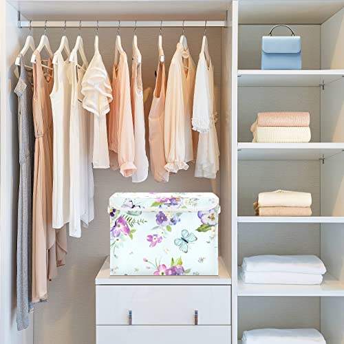 innewgogo Flowers Butterflies Storage Bins with Lids for Organizing Collapsible Storage Cube Bin with Handles Oxford Cloth Storage Cube Box for Room
