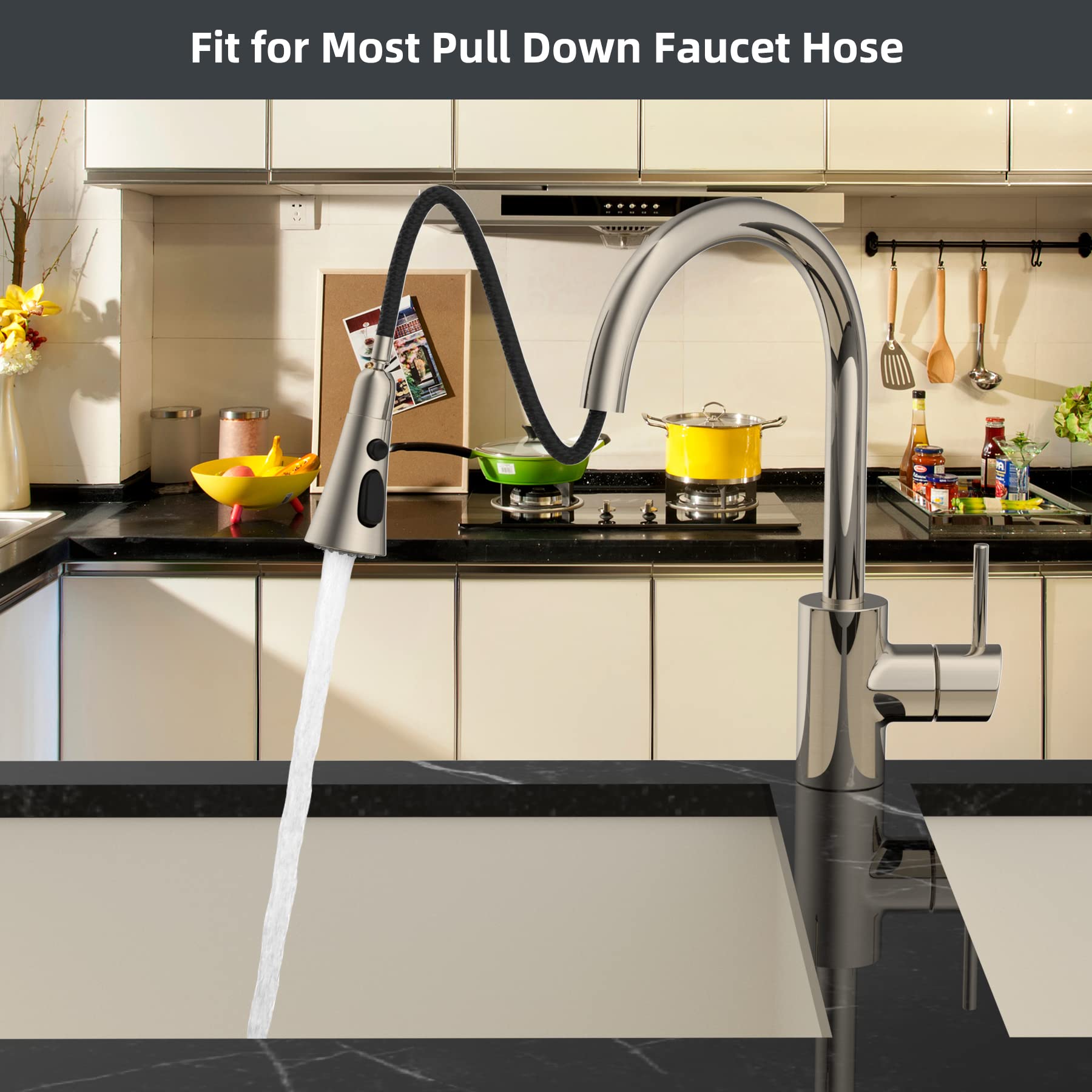 Hibbent Pull Down Kitchen Faucet Head Replacement, 3-Function Kitchen Faucet Head Sink Spray Nozzle with 9 Adapters Compatible with Moen, American Standard, Delta, Kohler Faucets, Brushed Nickel