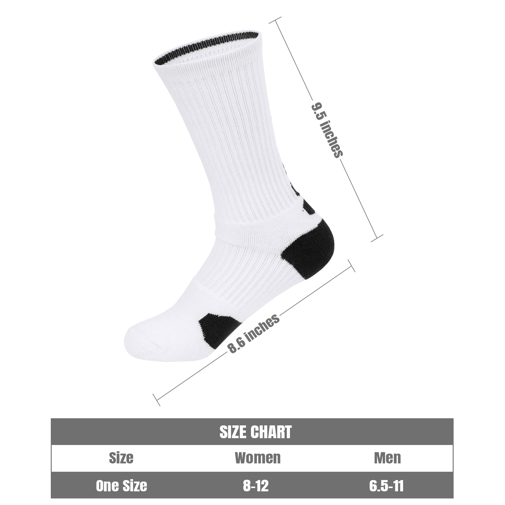 Durio Basketball Socks Womens Athletic Socks White Socks for Men White Crew Socks Tennis Socks Thick Compression Socks White(black) One Size
