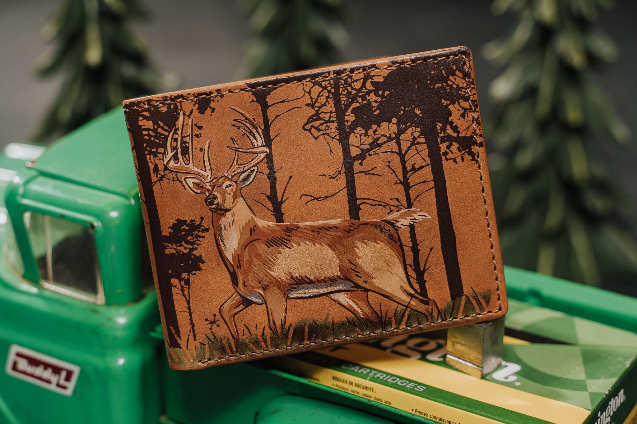 House of Jack Co. Deer In The Woods Bifold Wallet | Full Grain Italian Leather Mens Wallet | Classic Wallet For Men | Deer Hunter Mens Gift