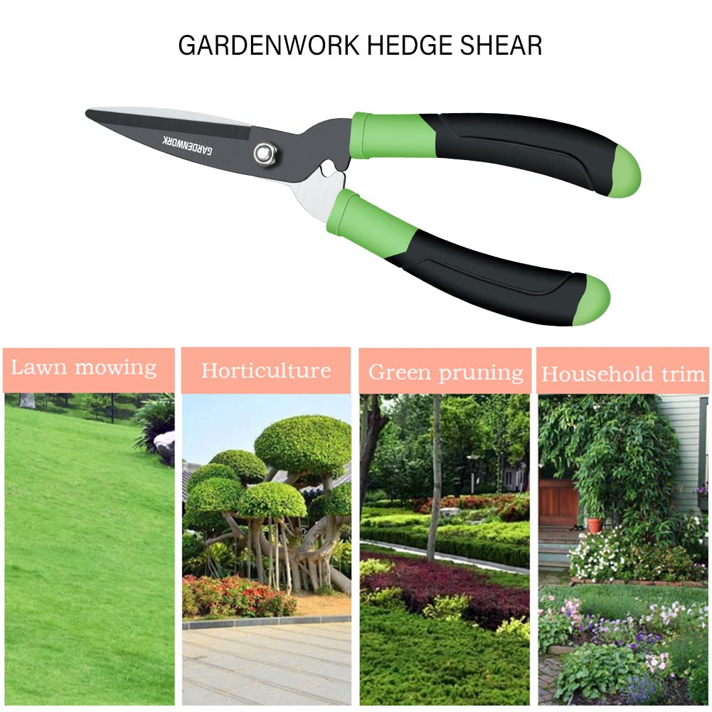 GARDENWORK Garden Hedge Shears cutter for Gardening,MINI Hedge Clippers & Shears with SK5 Blades, Gardening pruning shear Clippers for Trimming Borders, Boxwood,Bushes,tree twig